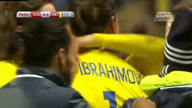 Denmark 2-2 Sweden - Goal by Z. Ibrahimovic (76')