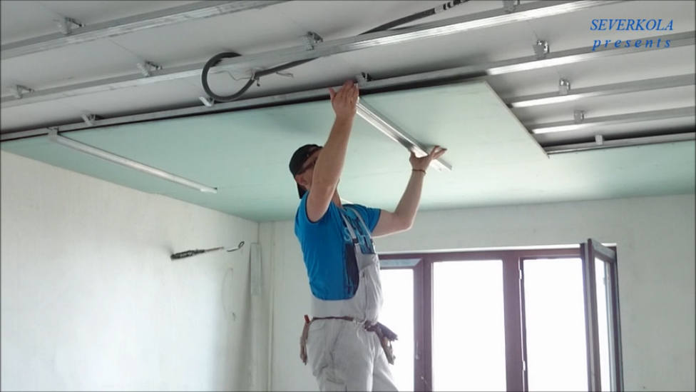 Монтаж гипсокартона на потолок видео