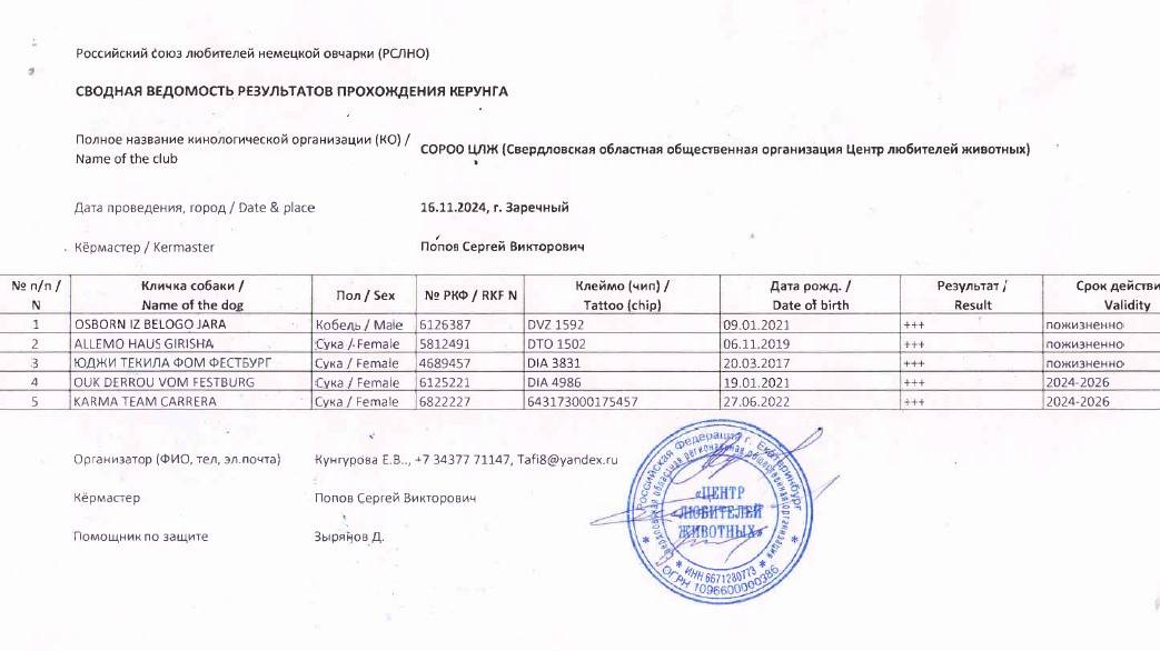 Кёрунг ЗАРЕЧНЫЙ сб 16 ноя`24 (С.Попов) 5 собак