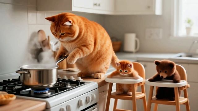 Кошка спасает медвежонка от пчёл.